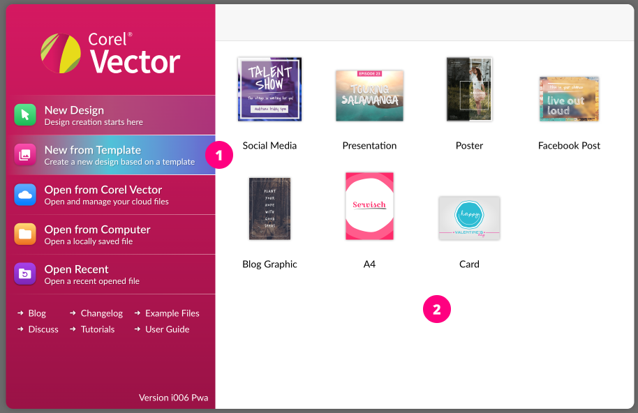 Starting new document with a template - Corel Vector Help